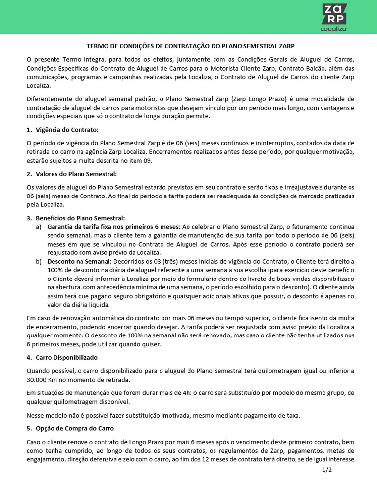 Termos do Plano Semestral Zarp | PDF