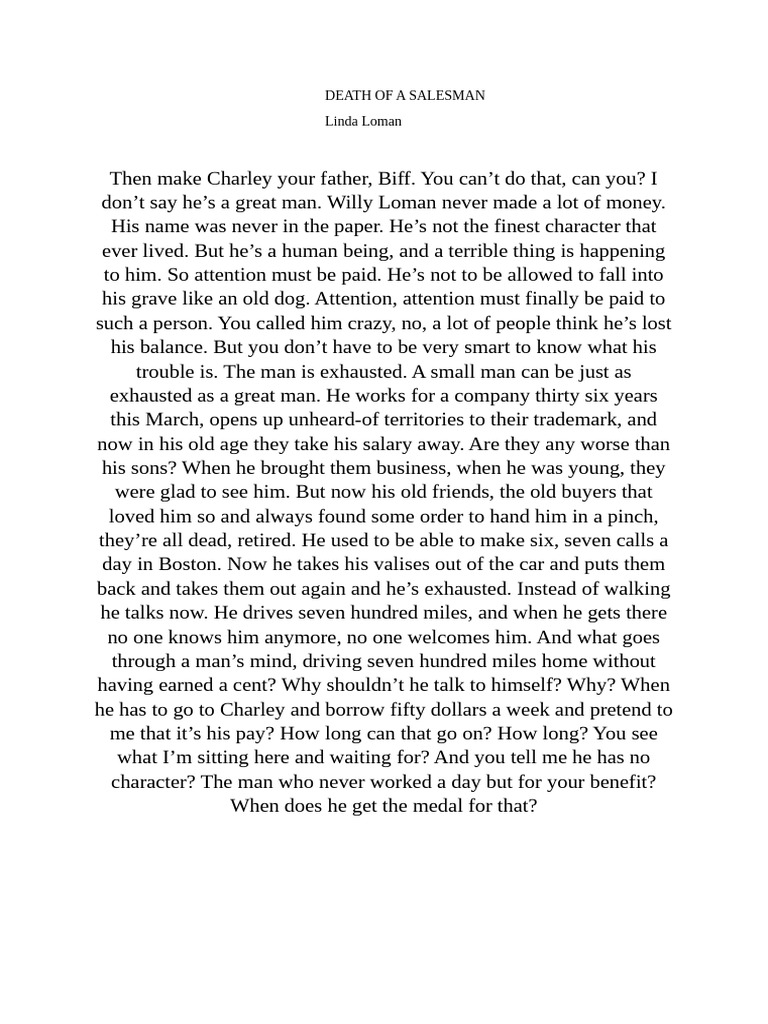 Death of A Salesma1 Monologue | PDF