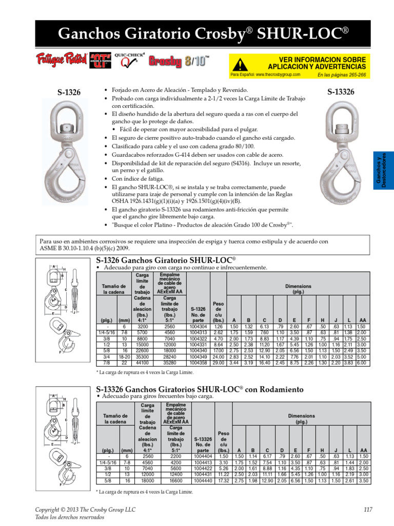 Ganchos Giratorio SHUR-LOC S-13326 G 1OO 16 mm | PDF | Materiales de ...