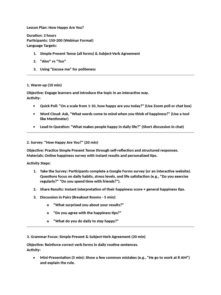Lesson Plan: Happiness Survey | PDF | Happiness | Gratitude