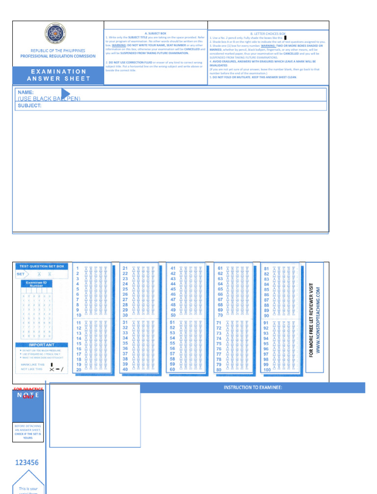 PRC Sample Answer Sheet For LET Version 2.0 | PDF