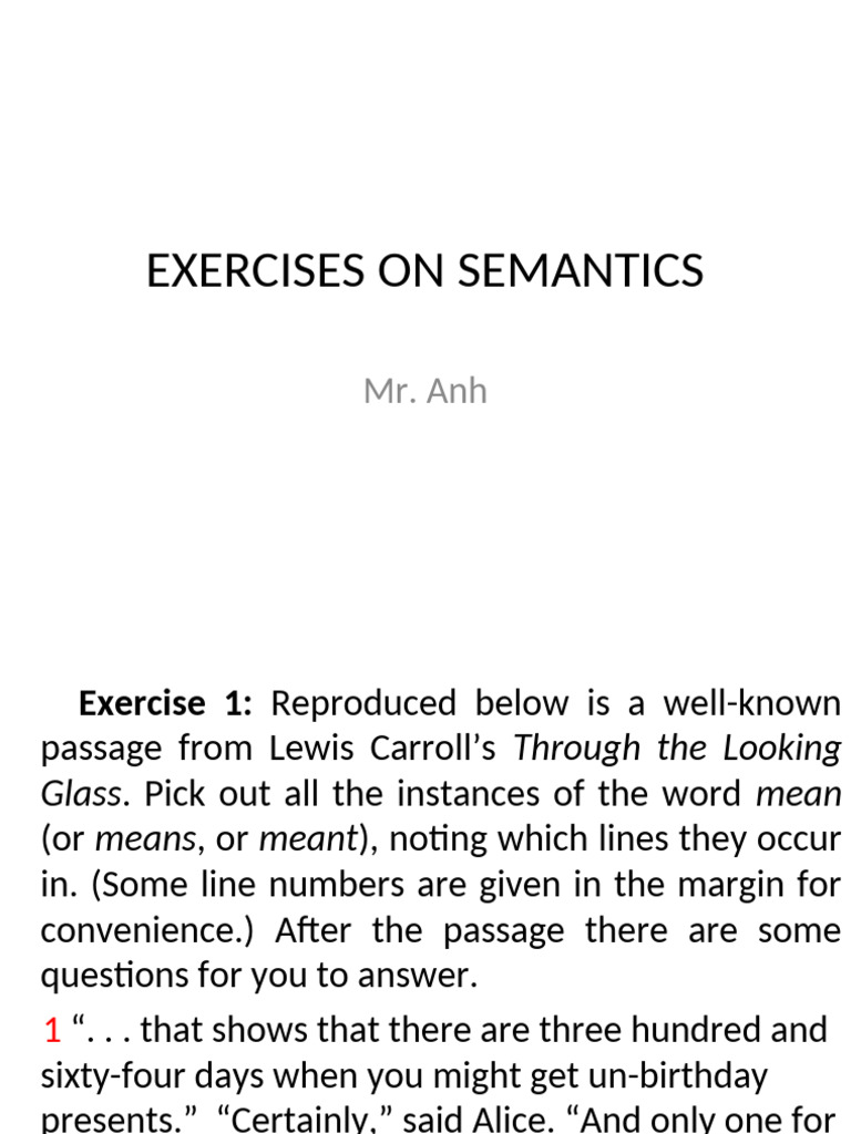 Exercises on Semantics 1 | PDF | Question | Cartography