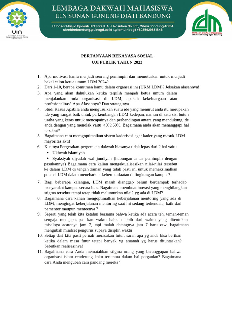 Pertanyaan Rekayasa Sosial Uji Publik 2023 | PDF