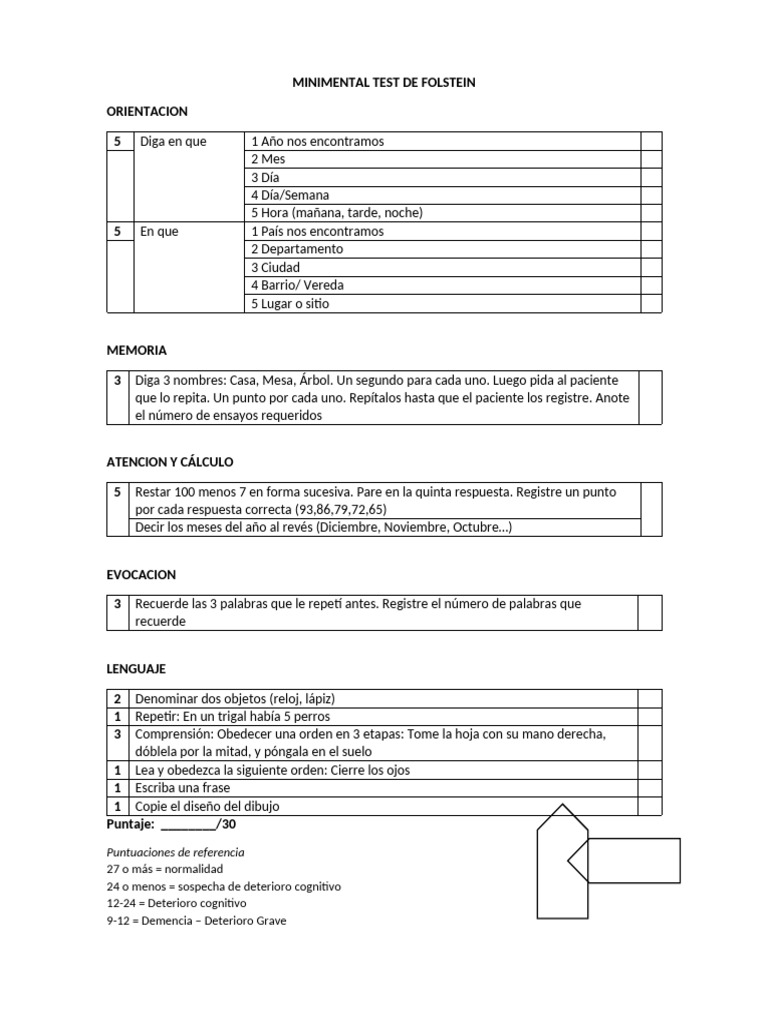 Minimental Test de Folstein | PDF