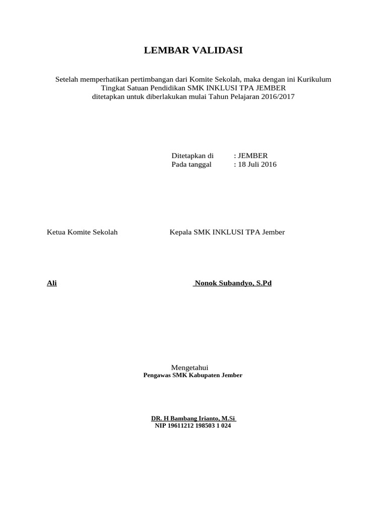 LEMBAR VALIDASI KTSP | PDF