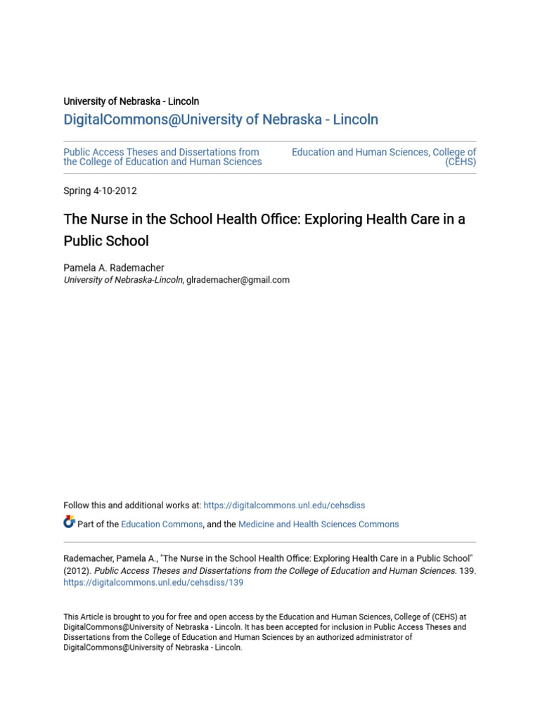 The Nurse in The School Health Office: Exploring Health Care in A ...
