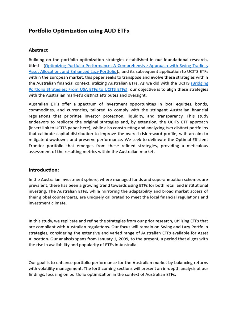 Portfolio Optimization Using AUD ETFs | PDF | Modern Portfolio Theory ...