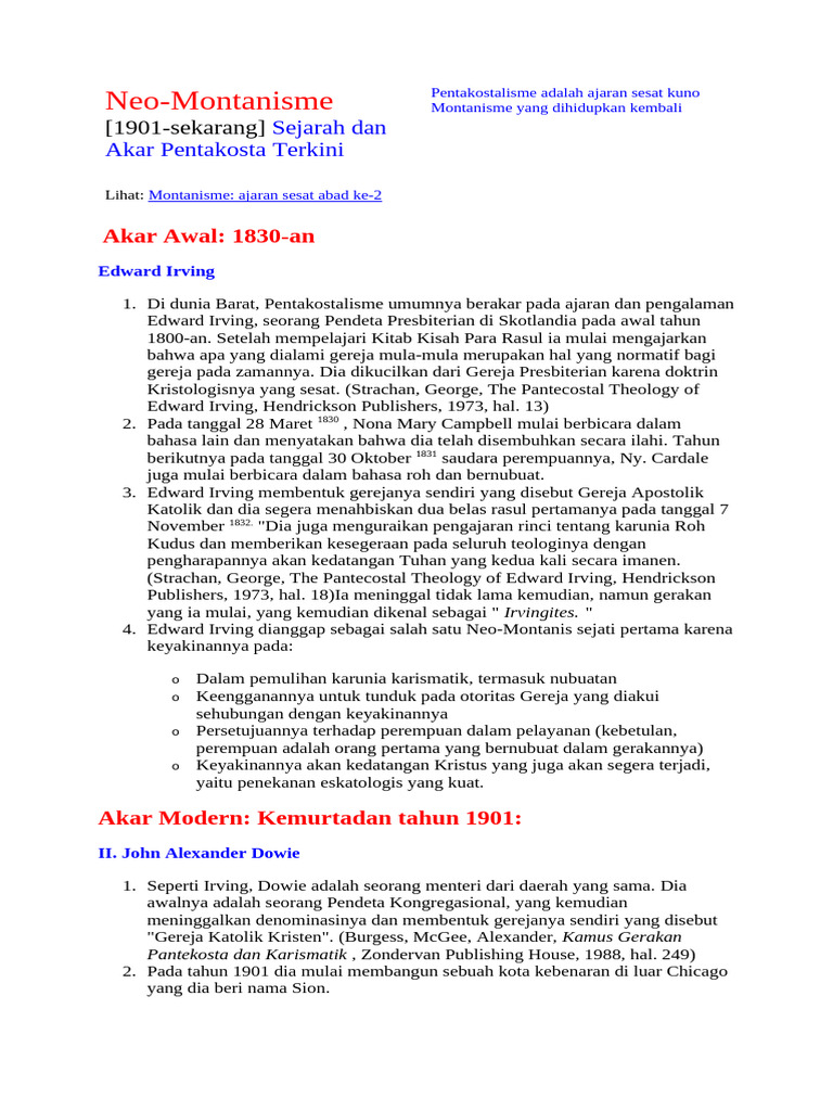 Sejarah Neo-Montanisme dan Pentakostalisme | PDF