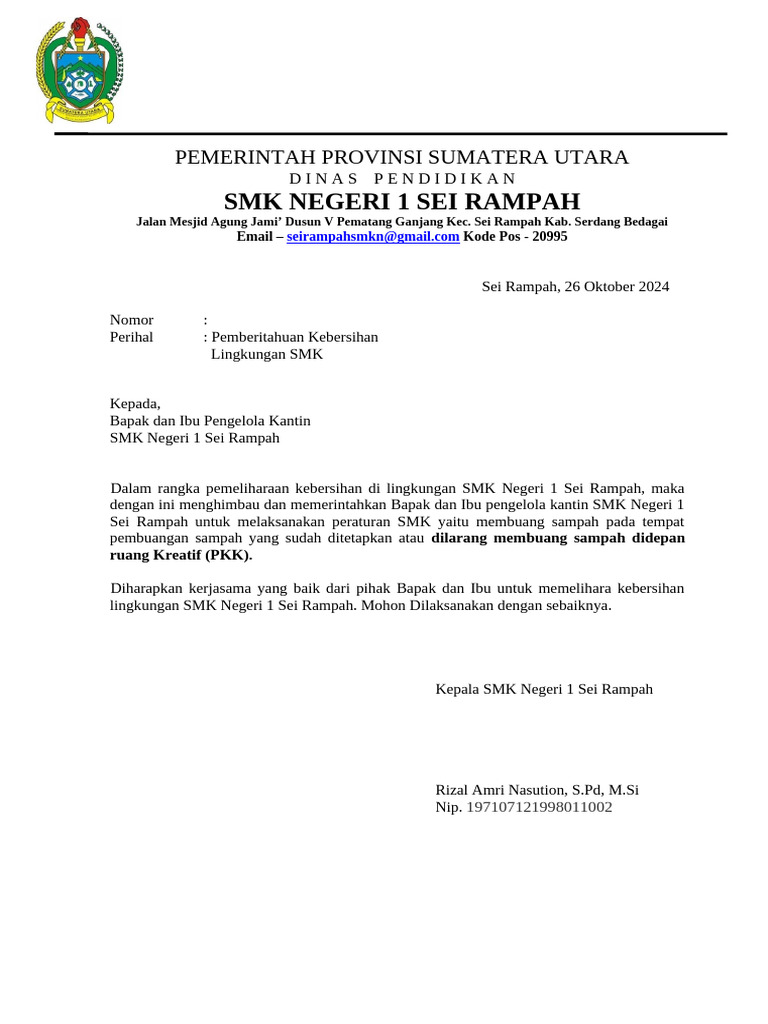 Surat Kebersihan | PDF