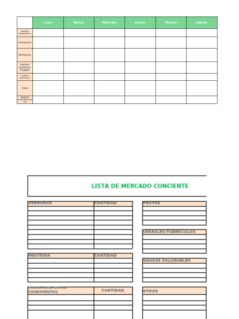 Programador+de+menu +semanal+y+formato+de+lista+de+compras Kasana | PDF
