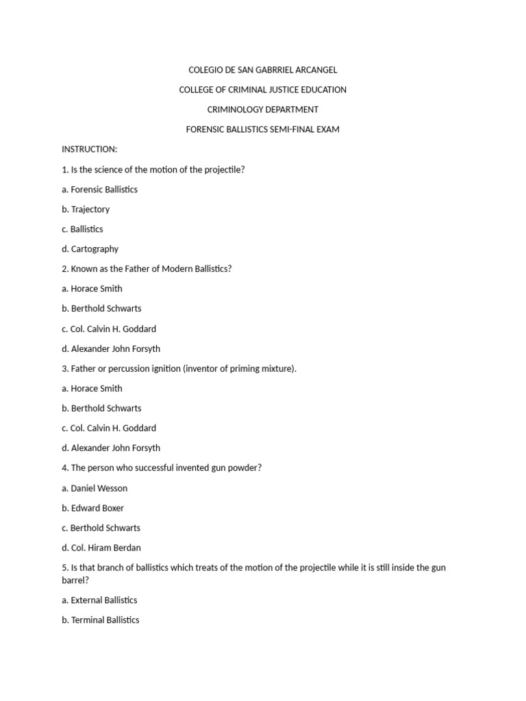 Forensic Ballistics Exam Questions | PDF | Firearms | Gun Barrel