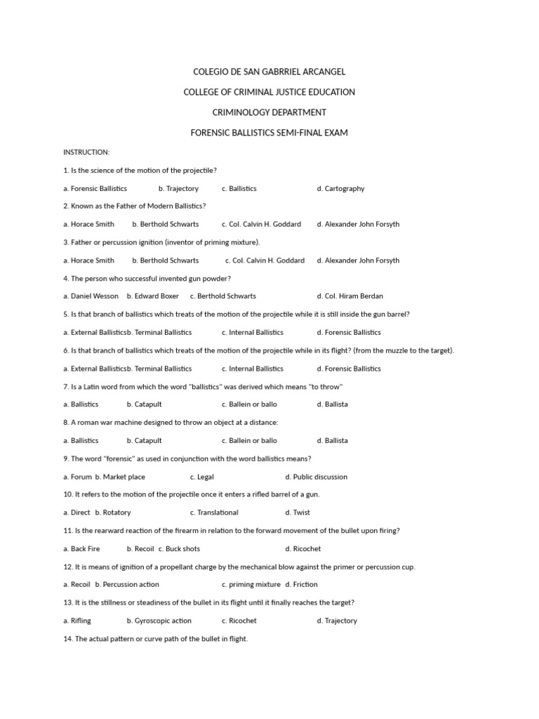 Forensic 6 - Semi-Final Exam | PDF | Firearms | Gun