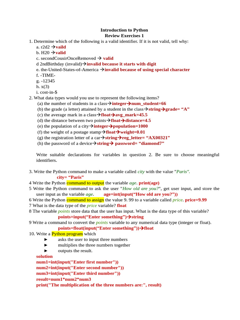 Exercises1 | PDF | Data Type | Variable (Computer Science)