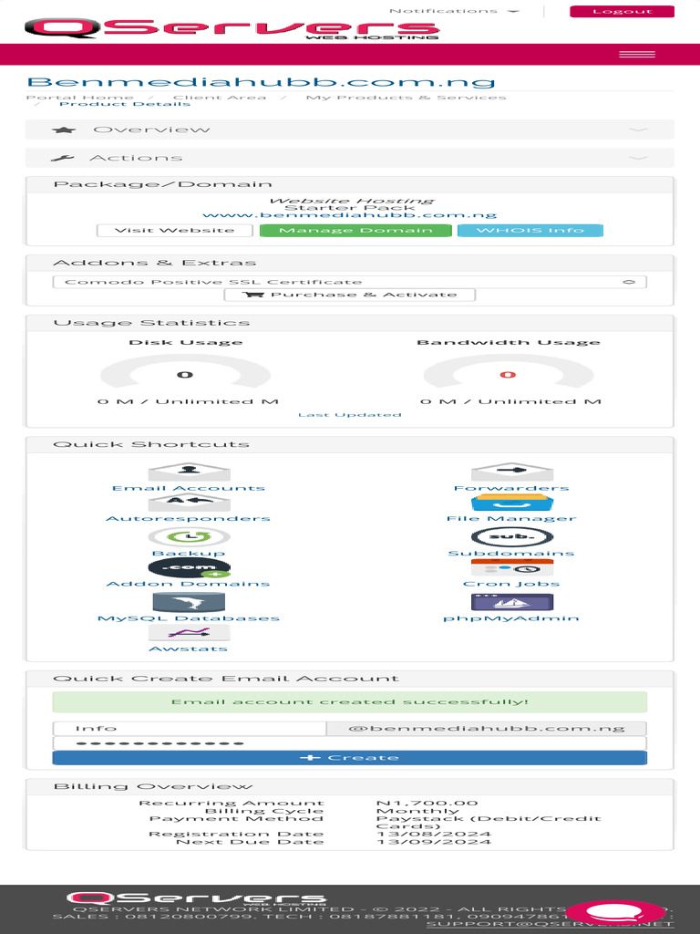 Client Area - QServers Web Hosting | PDF