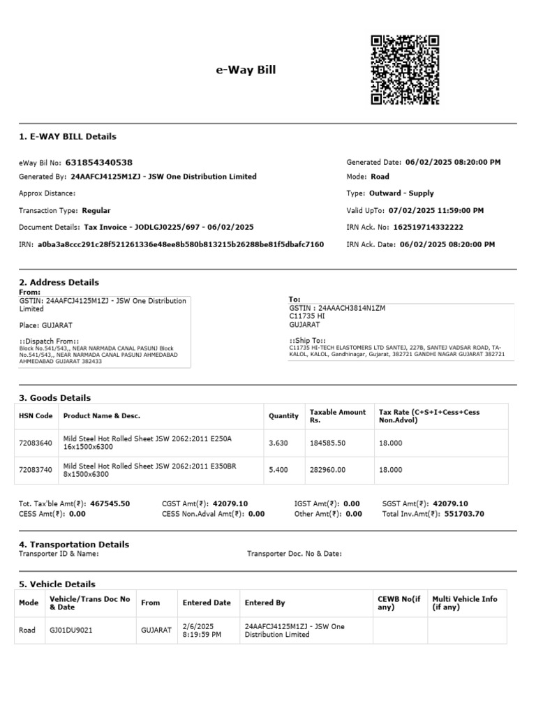 Invoice - 697 - GJ EWAY BILL - Suman Thakur | PDF | Government | Economy Of India
