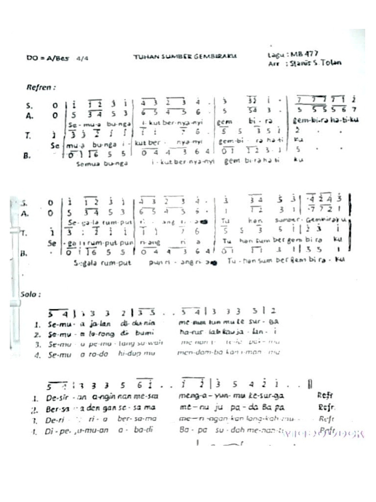 Teks Koor Lagu Semua Bunga Ikut Bernyanyi | PDF