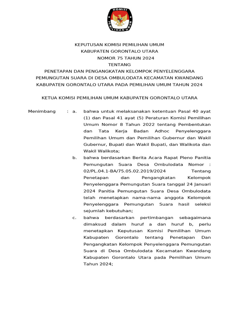 FORMAT KEPUTUSAN PENGANGKATAN KPPS v-1 | PDF