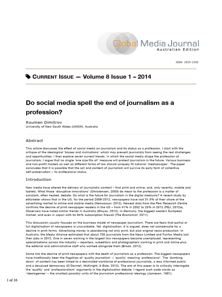 Impact of Social Media on Journalism | PDF | Journalism | Newspapers