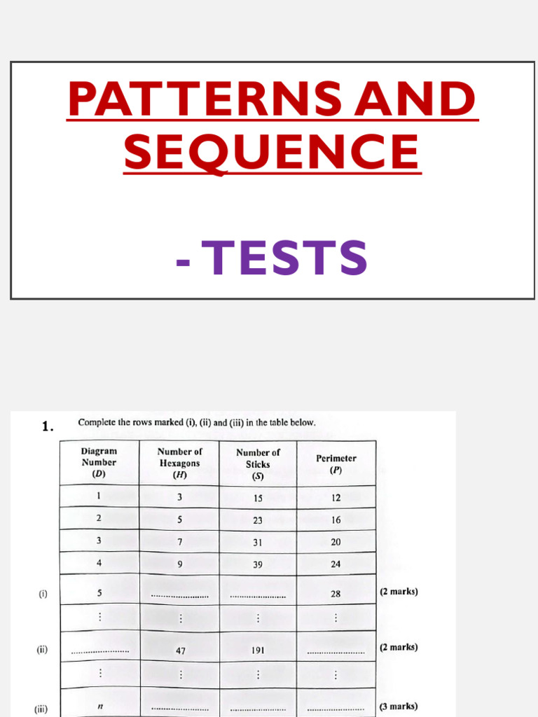 PATTERNS AND SEQUENCE Test | PDF