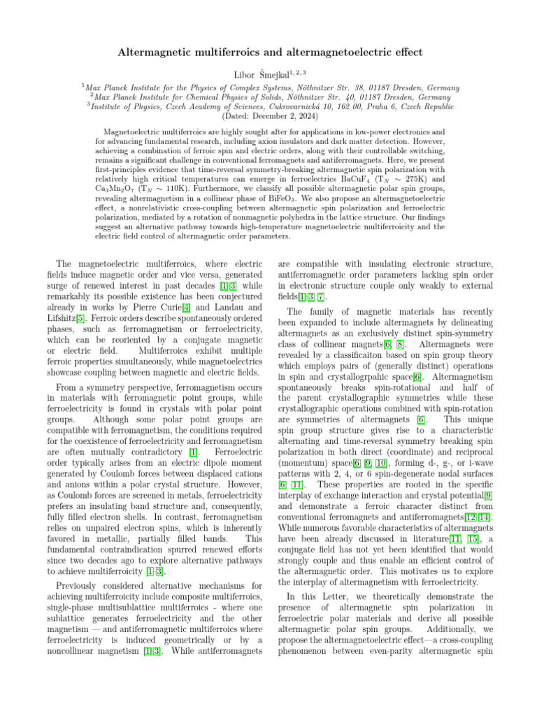 Altermagnetic Multiferroics Overview | PDF | Ferromagnetism | Ferroelectricity