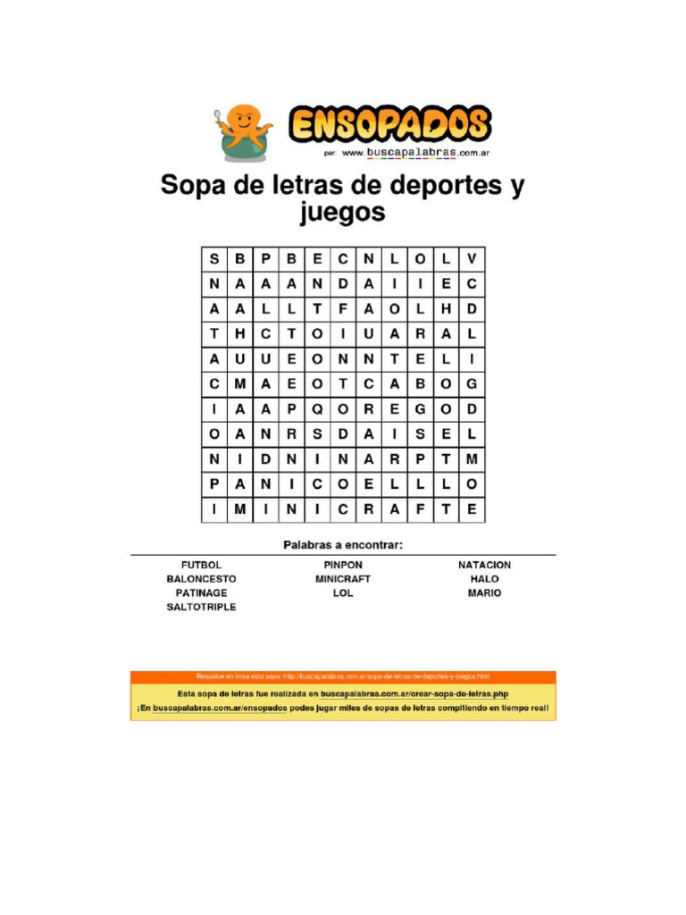Sopa de Letras Deportes | PDF