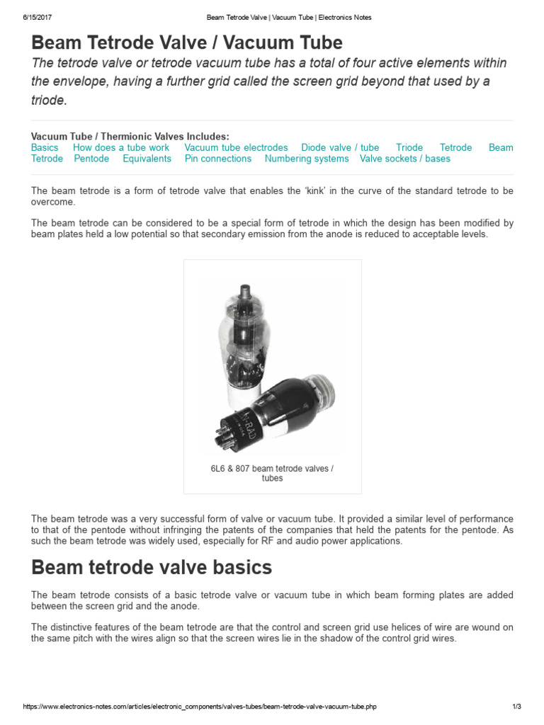 Beam Tetrode Valve _ Vacuum Tube _ Electronics Notes-3 | PDF | Vacuum ...