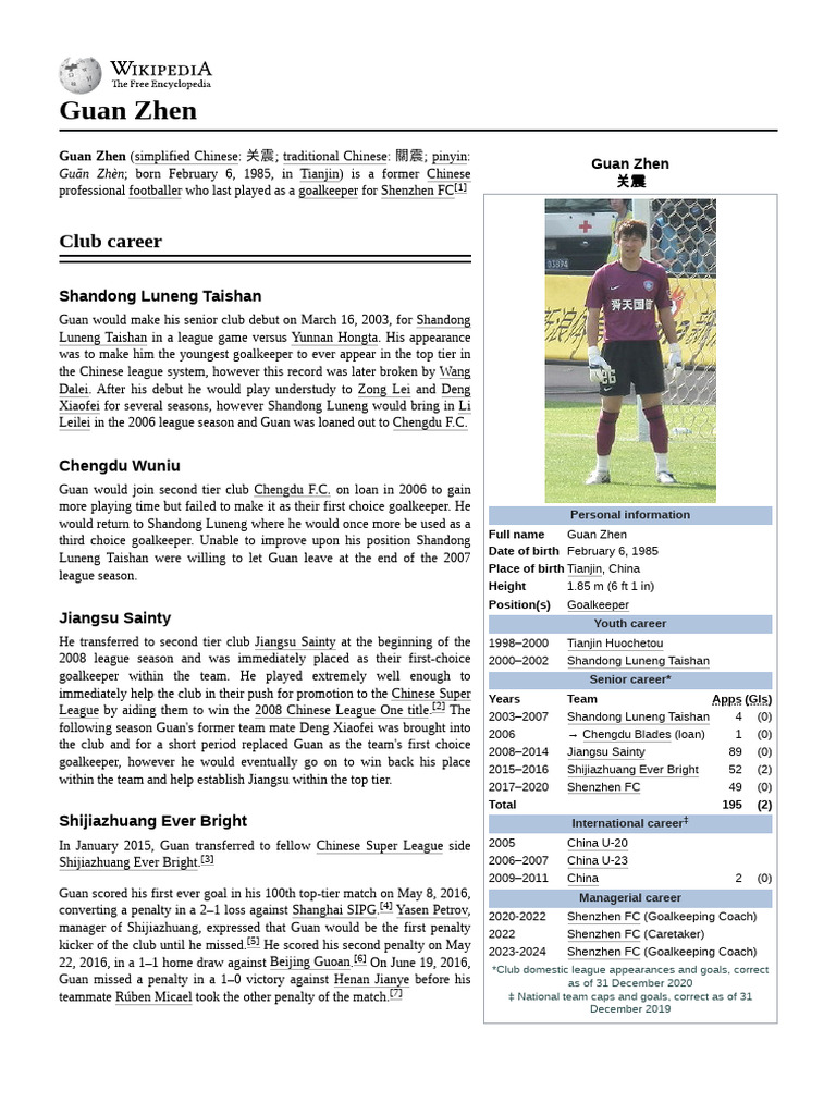 Guan_Zhen | PDF | Association Football Teams | National Association ...