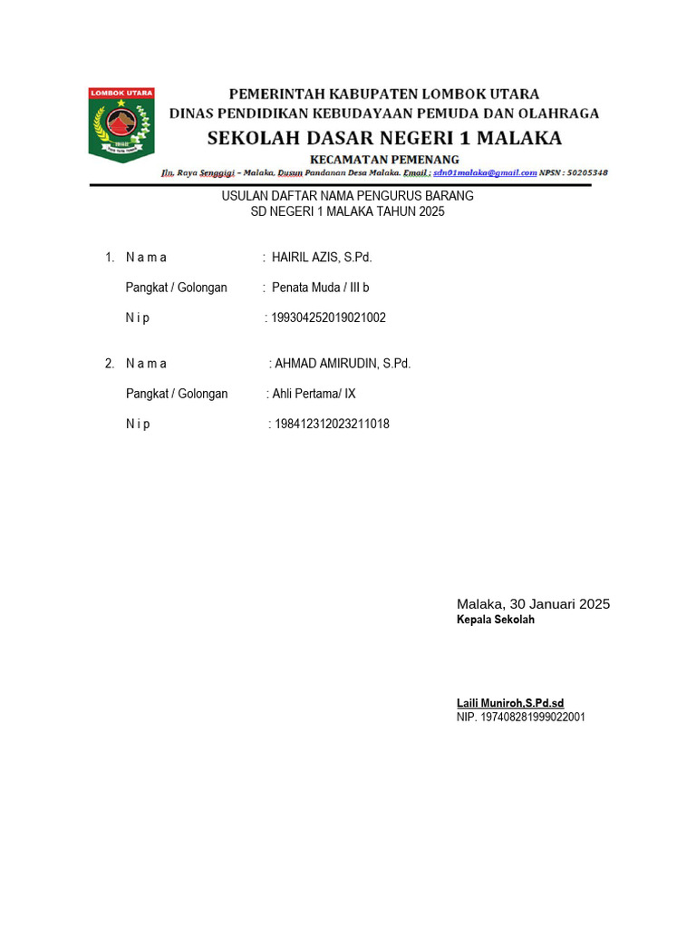 Usulan Pengurus Barang | PDF