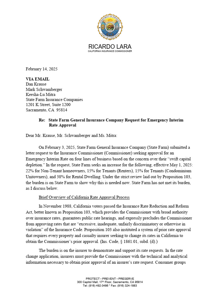Commissioner Letter Re Emergency Interim Rate Approval | PDF ...