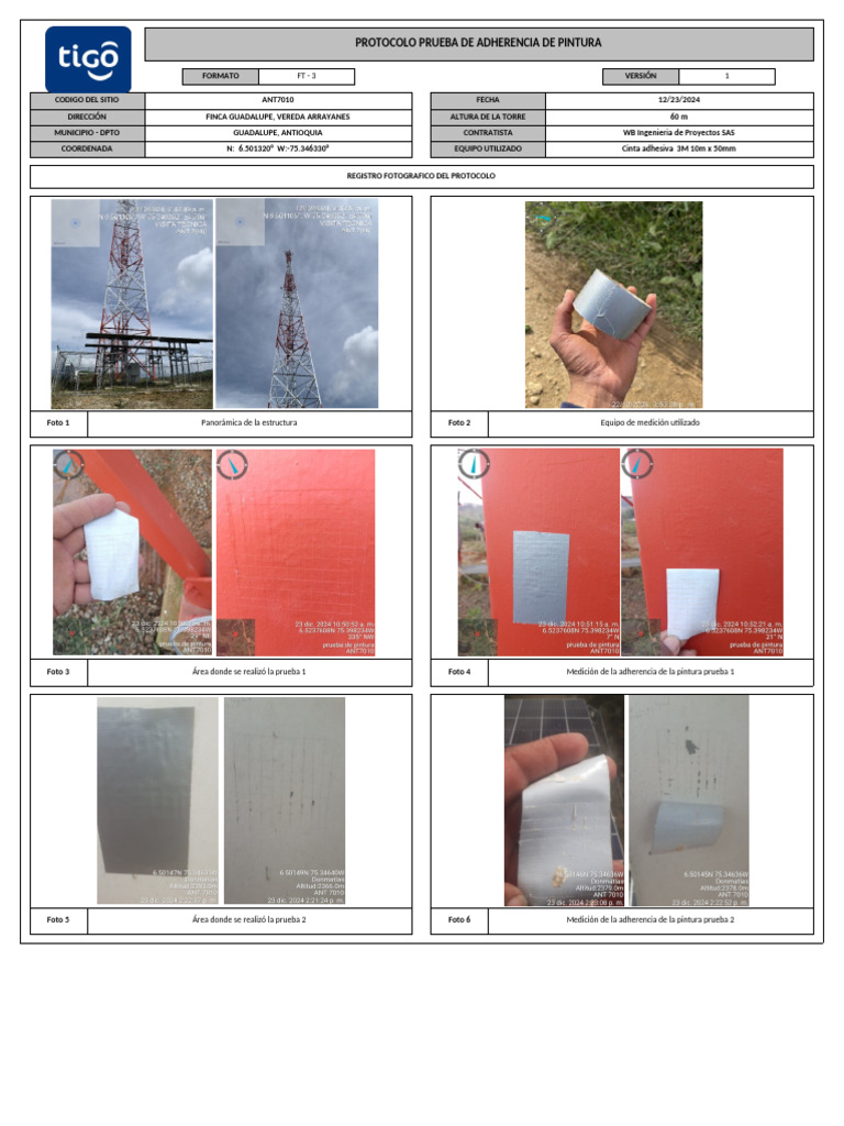 Informe Adherencia de Pintura en Torre - ANT7010 | PDF