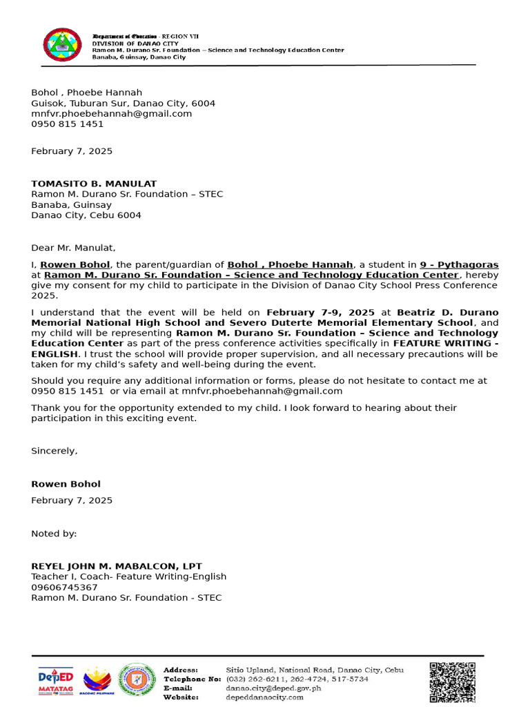 Parents Consent for Dspc | PDF