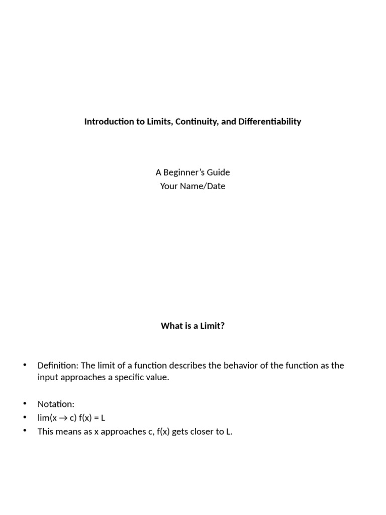 Calculus Limits Continuity Differentiability Updated V2 Pdf Derivative Function Mathematics