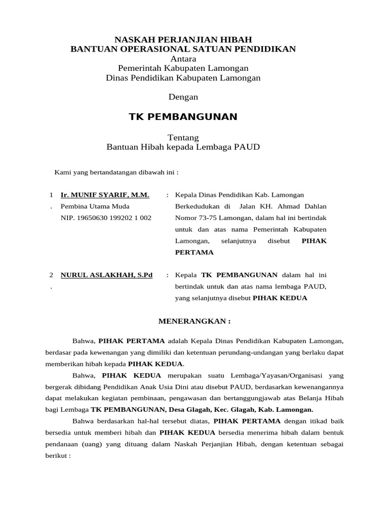 Format NPHD Bosp Paud Pembangunan 2024 | PDF