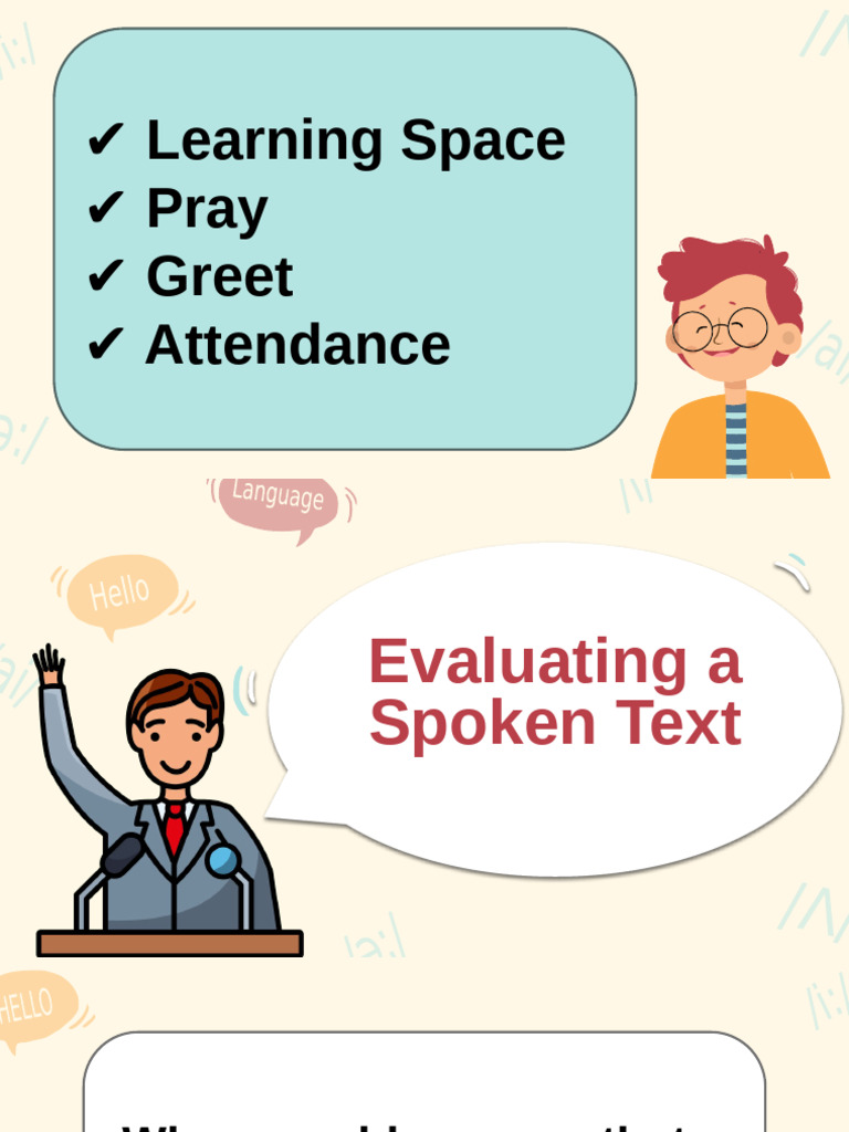 Evaluating Spoken Text Criteria Guide | PDF | Fluency | Linguistics