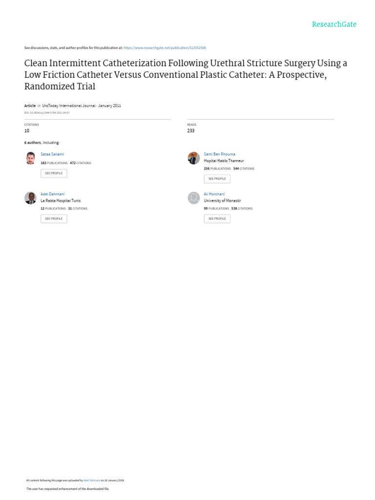 CleanIntermittentCatheterizationFollowingUrethralStrictureSurgeryUsinga ...