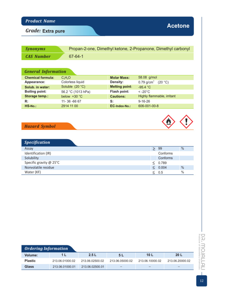 Acetone: Properties, Hazards, and Specs | PDF