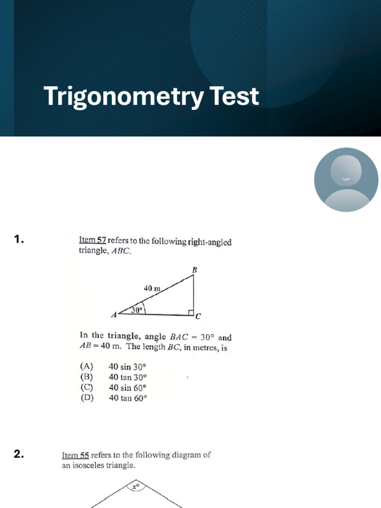 Trigonometry TEST | PDF