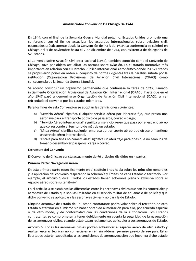 Análisis de la Convención de Chicago 1944 | PDF | Aviación