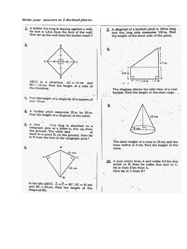 Word Problem Pythagoras Theorem | PDF