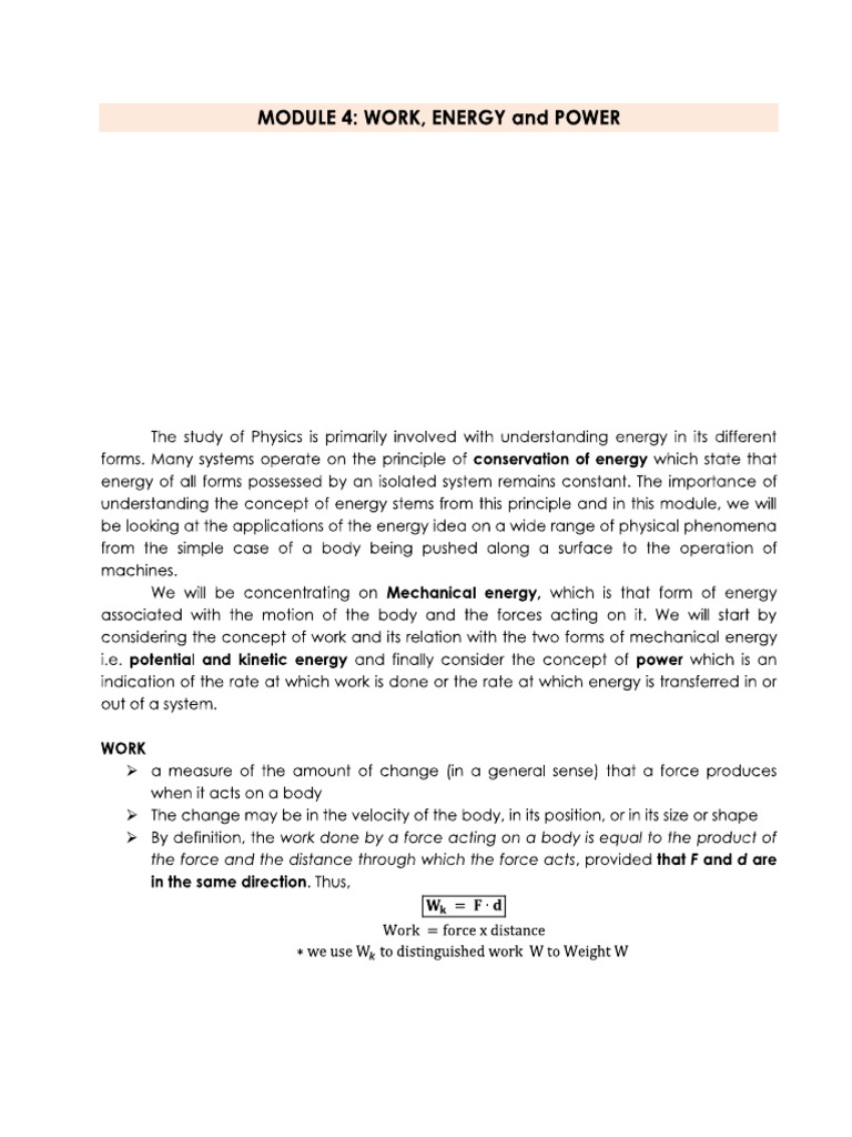 Module-Work, Energy, & Power | PDF