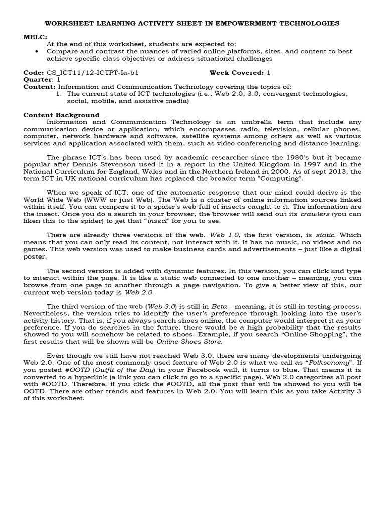 Emtech 1 | PDF | World Wide Web | Internet & Web