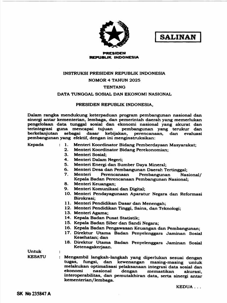 Inpres Nomor 4 Tahun 2025 | PDF