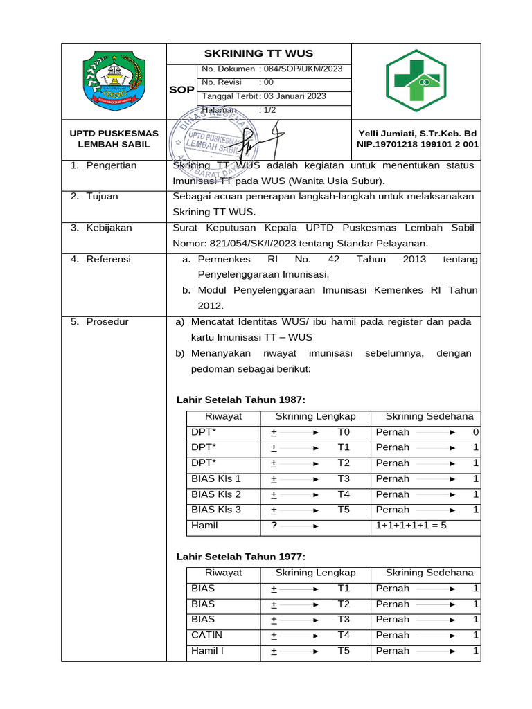 Sop - Skrining TT Wus | PDF