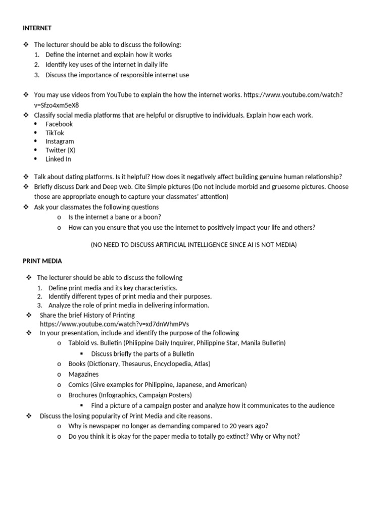 Types of Media Learning Plan | PDF | Mass Media | Internet