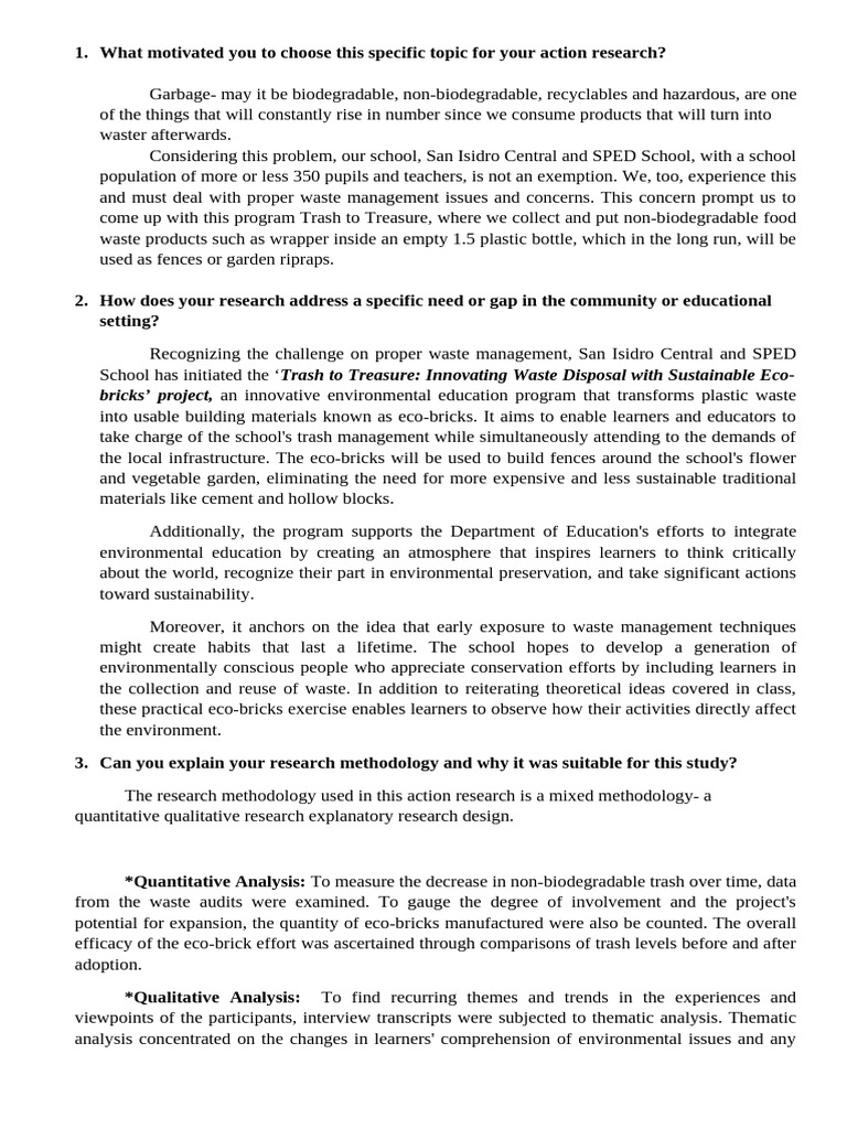 Q and A- action research | PDF | Qualitative Research | Waste Management