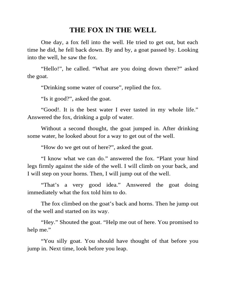 Fox Tricks Goat in Well Story | PDF