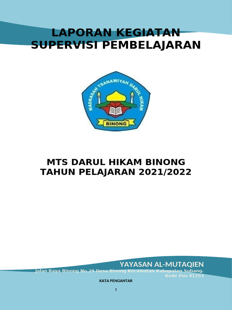 LAPORAN KEGIATAN Supervisi Mts 2122 | PDF
