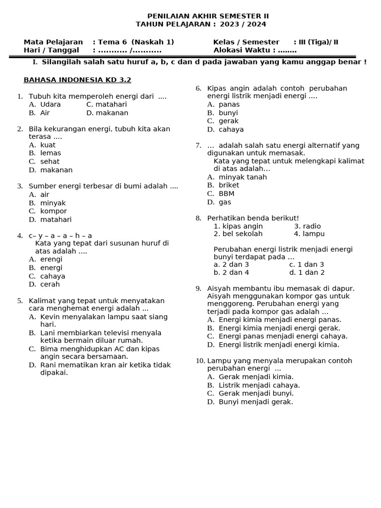 Soal T 6 Nask 1 | PDF